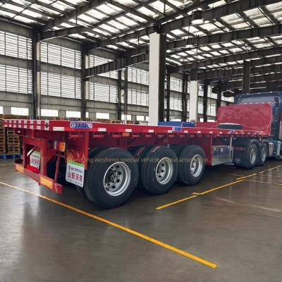 China 3 Axle Flatbed Semi Trailer for Transporting 20ft 40ft Container and Heavy-Duty Cargo for sale