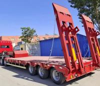 China Suspension Mechanical Suspension 3 Axle Low bed Semi Trailer for Container Transport for sale