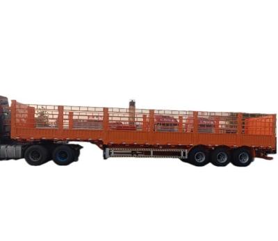 China Durable 3 Axles FUWA Side Wall Open Livestock Vegetable Fence Truck Cargo Semi Trailer for sale