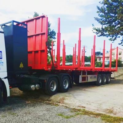 China 80T Flatbed Timber or Log Loader Semi Trailer with Side Columns Mechanical Suspension for sale