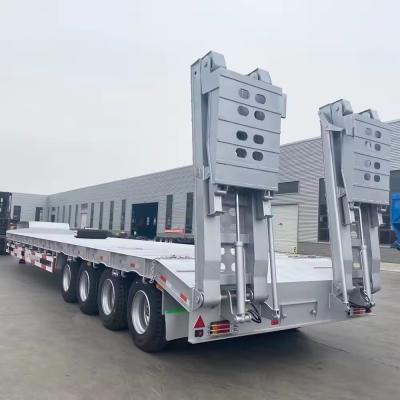 China 3 or 4 Axle Gooseneck Lowbed Semi-Trailer with 60-100 Tons Capacity and Steel Flatbed for sale