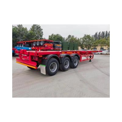 China 50T 3 Axle Container Skeleton Semi Trailer with 9.0-20*12pcs 90 Rim in Red and Yellow for sale