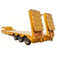China Tri-Axle Lowbed Semi Trailer with Double Hydraulic Ladder and Leaf Spring Suspension for sale