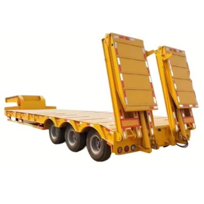 China Tri-Axle Lowbed Semi Trailer with Double Hydraulic Ladder and Leaf Spring Suspension for sale
