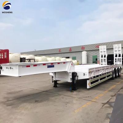 China Steel LowBed Semi Trailer for Zimbabwe 3-Axle 40-80ton Hydraulic Ladder Loader Drop Deck for sale