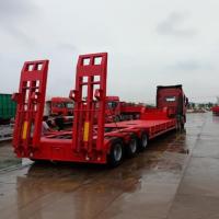 China Transport Heavy Duty Equipment with 100 Tons Hydraulic Ramp Lowbed Truck Semi Trailer for sale