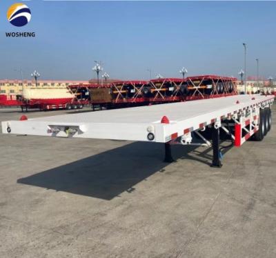 China Mechanical Suspension 3 Axles 40-100 tons 20ft 40ft 45ft 53ft Container Flatbed Truck Semi Trailer Flat Bed Trailer for sale