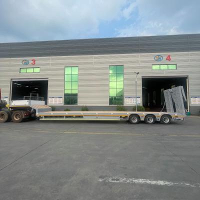 China Heavy Duty Lowbed Semi Trailer with Durable 3 Axles Hydraulic Ladder Loader Trailer for sale
