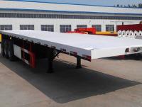 China Tire Specs. Triangle 3 Axle Steel Flatbed Semi-Trailer for 20-40 Feet Containers for sale