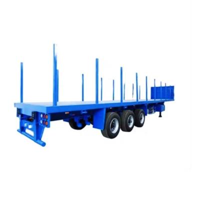 China Q345b Main Beam 3 Axles 20ft 40ft Container Transportation 60-100Tons Flat Bed Flatbed Truck Semi Trailer for sale