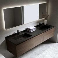 China Flush Slab Style Sintered Stone Bathroom Vanity Cabinet With Sink for sale
