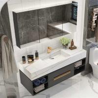 China Flush Slab Style Sintered Stone Bathroom Vanity Cabinet With Sink for sale