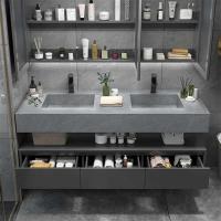 China Sintered Stone Countertop Mirrored Bathroom Vanity Wood Bathroom Cabinet SGS for sale
