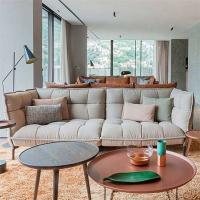 China Solid Wood Plywood Brown Leather Sectional Couch OEM ODM for sale