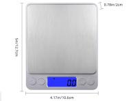 China Digital Kitchen Scale 3kg 0.1g Stainless Steel LCD Electronic Food Scale with 500g 0.01g Precision for sale
