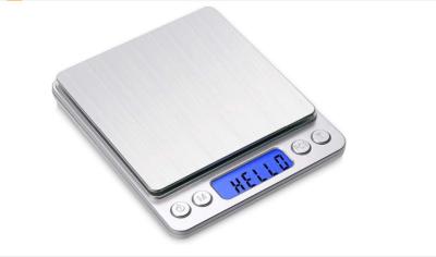 China Digital Kitchen Scale 3kg 0.1g Stainless Steel LCD Electronic Food Scale with 500g 0.01g Precision for sale