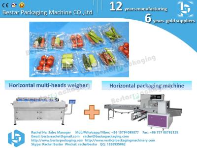 China Bestar horizontal flow packing machine with 12 heads horizontal weigher for fruits vegetables for sale
