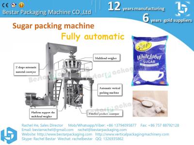 China Sugar packing machine for 1KG with 14 heads weigher and thermal transfer printer for sale