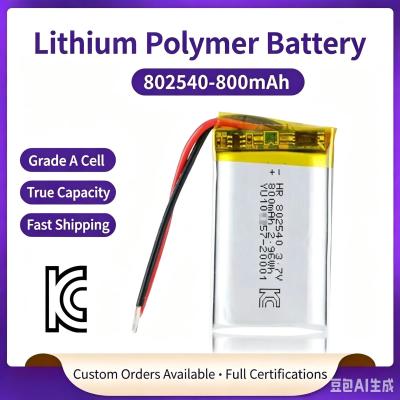 China 802540 800mAh 3.7V Grade A Lithium Polymer Battery LiPo Pouch Cell with PCB Custom OEM Rechargeable Battery for sale