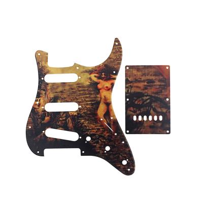 China Lady Pattern 3-Ply PVC Guitar Pickguard SSS Scratch Plate With Back Plate Fender ST Style Electric Guitars for sale