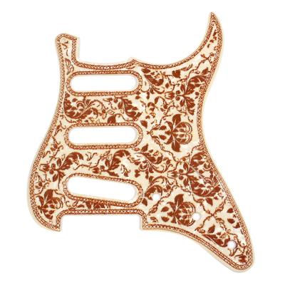 China 3Ply 11-Hole SSS Electric Guitar Pickguard yellow Pearl Flower Patter Scratch Plate For ST Style Guitar Accessories for sale