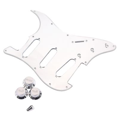 China SSS Silver Mirror Guitar Pickguard 11 Holes Guitar Scratch Plate 2T1V Knobs For FD Strat Electric Guitars for sale