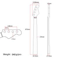 China Bass Guitar Neck Maple 21 Frets With White Dot Inlay 34.33 Inch Replacement Guitar Neck for sale