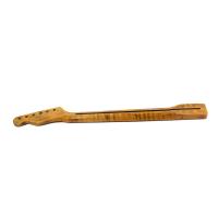 China Fender Telecaster Maple Neck Replacement High Gloss Yellow Tiger Flame Maple C Shape Guitar Neck Abalone Dot Markers for sale