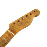 China Fender Telecaster Maple Neck Replacement High Gloss Yellow Tiger Flame Maple C Shape Guitar Neck Abalone Dot Markers for sale