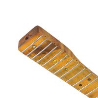 China Fender Telecaster Maple Neck Replacement High Gloss Yellow Tiger Flame Maple C Shape Guitar Neck Abalone Dot Markers for sale