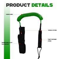China Black Green EVA Surfboard Coil Leash 1.8-3m Adjustable TPU Foot Leash for SUP Surfing for sale