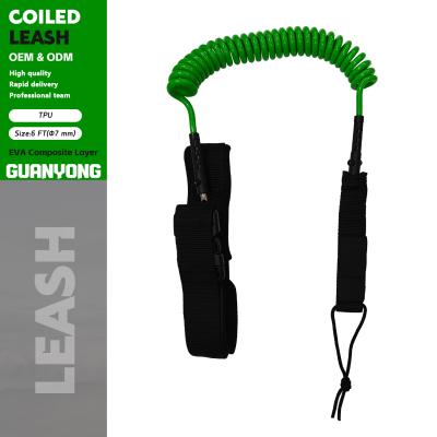China Black Green EVA Surfboard Coil Leash 1.8-3m Adjustable TPU Foot Leash for SUP Surfing for sale
