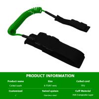 China Black Green EVA Surfboard Coil Leash 1.8-3m Adjustable TPU Foot Leash for SUP Surfing for sale