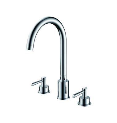 China Chrome Finish Basin Mixer Faucet Three Holes With Double Handles for sale