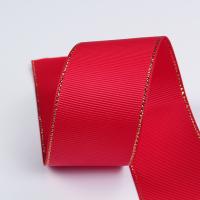China 2.5cm Width 100 Yard Polyester Gold Edge Grosgrain Ribbon for Christmas Decorations and Bag Handles for sale
