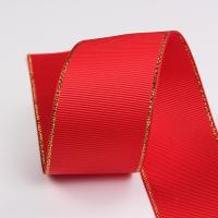China 2.5cm Width 100 Yard Polyester Gold Edge Grosgrain Ribbon for Christmas Decorations and Bag Handles for sale