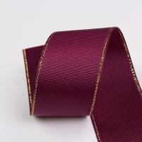China 2.5cm Width 100 Yard Polyester Gold Edge Grosgrain Ribbon for Christmas Decorations and Bag Handles for sale
