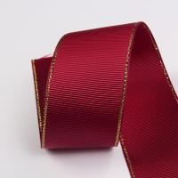 China 2.5cm Width 100 Yard Polyester Gold Edge Grosgrain Ribbon for Christmas Decorations and Bag Handles for sale