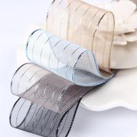 China 10mm-25mm Gold Line Striped Polyester Organza Ribbon - 100 Yard Rolls, 0.5mm Thickness for Gift Wrapping and Decorative Bows for sale