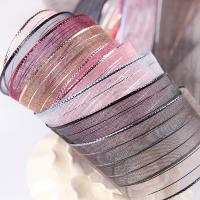 China 10mm-25mm Gold Line Striped Polyester Organza Ribbon - 100 Yard Rolls, 0.5mm Thickness for Gift Wrapping and Decorative Bows for sale