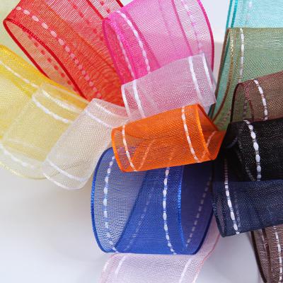 China 25mm|38mm Stitched Edge Polyester Organza Ribbon for Flower Gift Packing for sale