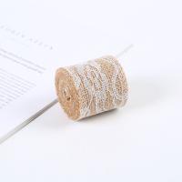 China 65mm Pink Burlap Ribbon with Lace Woven Edges - 10 Yard Natural Jute Crafting Material for sale