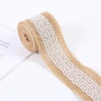 China 65mm Pink Burlap Ribbon with Lace Woven Edges - 10 Yard Natural Jute Crafting Material for sale