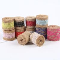 China 65mm Pink Burlap Ribbon with Lace Woven Edges - 10 Yard Natural Jute Crafting Material for sale