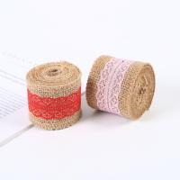 China 65mm Pink Burlap Ribbon with Lace Woven Edges - 10 Yard Natural Jute Crafting Material for sale