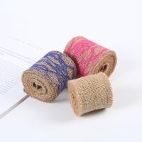 China 65mm Pink Burlap Ribbon with Lace Woven Edges - 10 Yard Natural Jute Crafting Material for sale