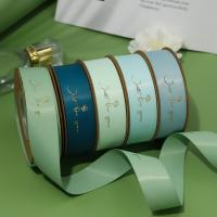 China Custom Gold Foil Printed Polyester Satin Ribbon 25mm Width 50 Yards for Gift Packaging & Garment Decoration for sale