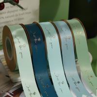 China Custom Gold Foil Printed Polyester Satin Ribbon 25mm Width 50 Yards for Gift Packaging & Garment Decoration for sale