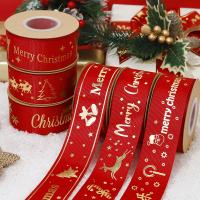 China Gold Foil Printed Christmas Ribbon 25mm x 50 Yards - Personalized Red Decorative Grosgrain for Gift Wrapping for sale