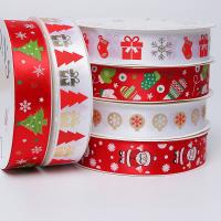 China Gold Foil Printed Christmas Ribbon 25mm x 50 Yards - Personalized Red Decorative Grosgrain for Gift Wrapping for sale